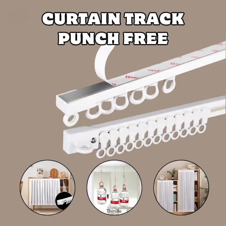 Adjustable Curtain Track Punch-Free, Rail Straight Flexible Ceiling ...