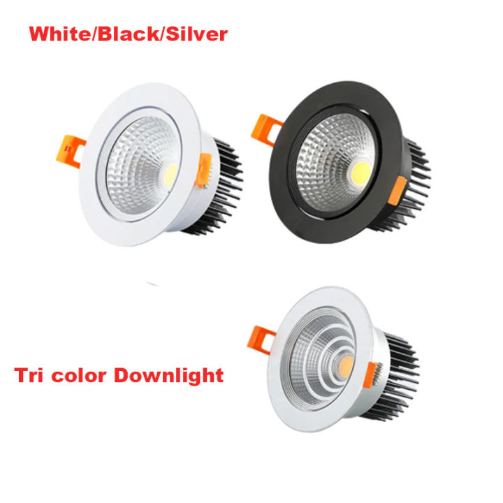 5W 10W LED Downlights Tri Color COB Recessed Ceiling Lamps Angle ...