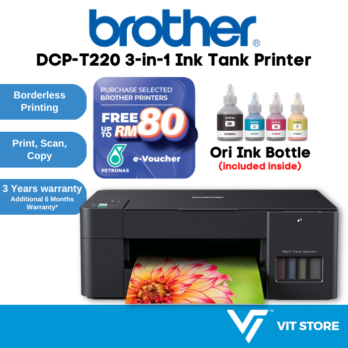 Brother DCP-T220 3 in 1 Refill Ink Tank Color Printer (A4, Print, Scan ...