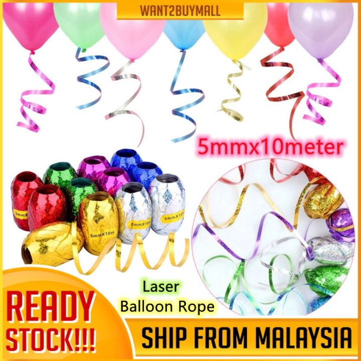 🇲🇾 🏆 1pcs 5mm*10m Foil Balloon Laser Ribbon Wrapping Tape Balloon Rope ...