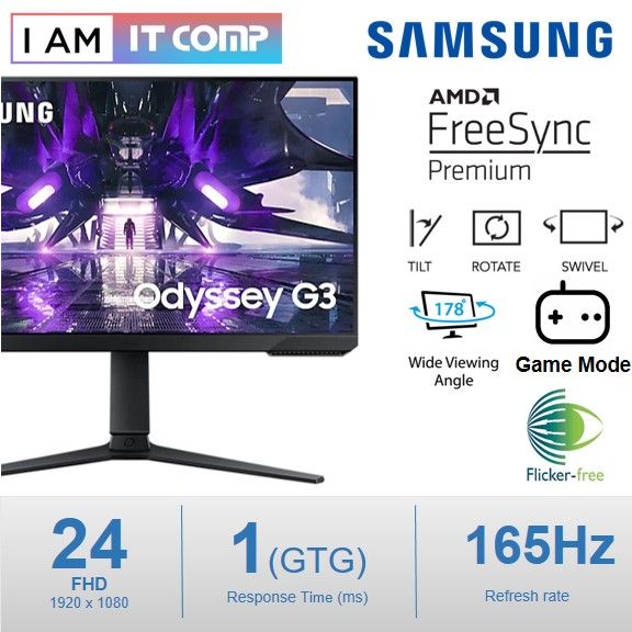 SAMSUNG Odyssey G3 24In LS24AG320NEXXM FHD(1920X1080) , Flat , 1MS ...