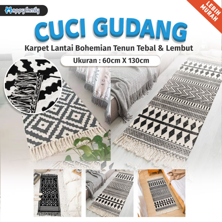 (HF) PROMO BELI LOKAL Karpet Bohemian Rug Mat Karpet Nordic Tenun Linen ...