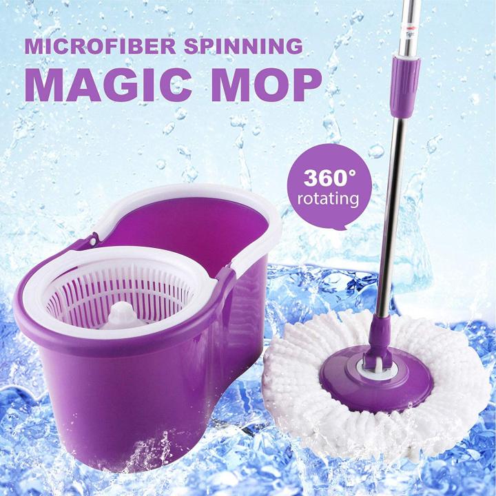 Microfiber Magic Spin Mop with Bucket 2 Heads Rotating 360° Easy Floor ...