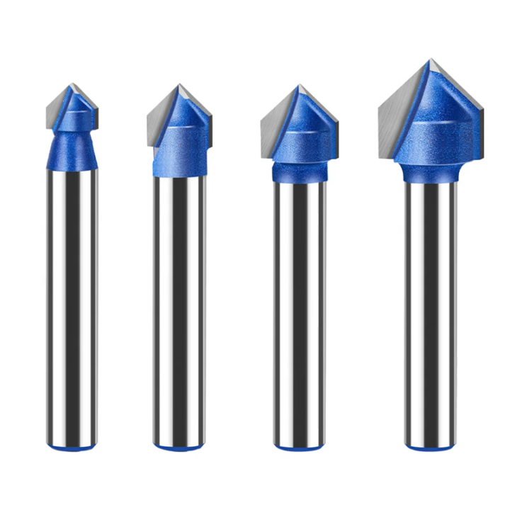 4 Piece Set 90 Degree Carbide Tipped 2 Flute V Shape Router Bits for ...