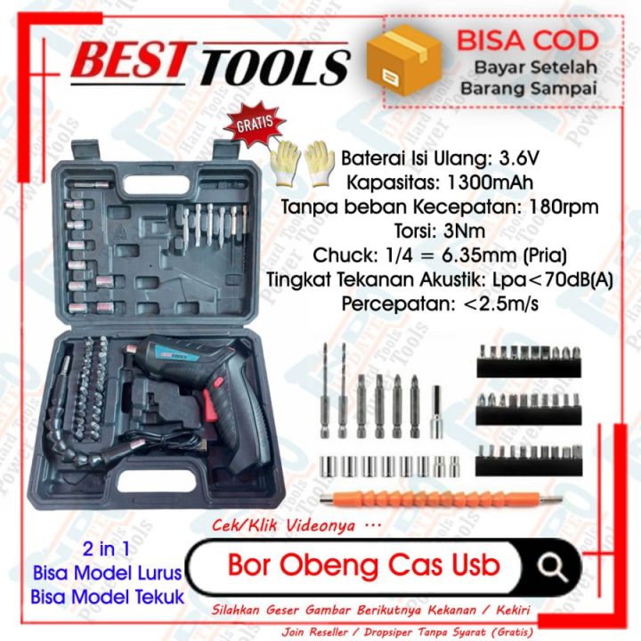 Mesin Bor Obeng Usb Komplit Full Set Cordless Baterai Full Set 3.6V ...