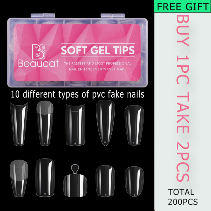BUY 1 TAKE 2 100PCS Fake Nails PVC Full/Half Cover Fake Nails 10 Different Types of Fake Nails ...