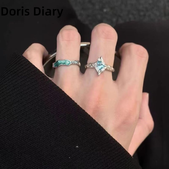 Doris Diary แหวนรักเคลือบสีเคลือบหญิงเปิดปรับได้สไตล์หวานเย็นแฟชั่นเฉพาะกลุ่มที่เข้ากันได้ ...