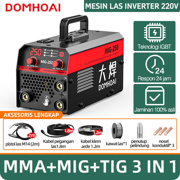 DOMHOAI 3IN1 Mesin Las Mig-250 Inverter Las Listrik Profesional Mesin Las Tampilan Digital ...