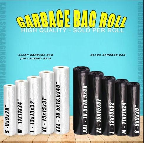 10pcs/ 20pcs Trashbag Roll BLACK/CLEAR w/out Tie Garbage Bag Trash Bag ...