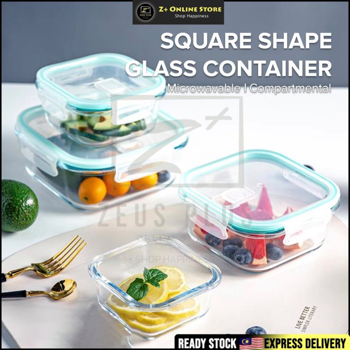 Z PLUS Square Glass Lunch Box Glass Food Container Oven Microwave Safe ...