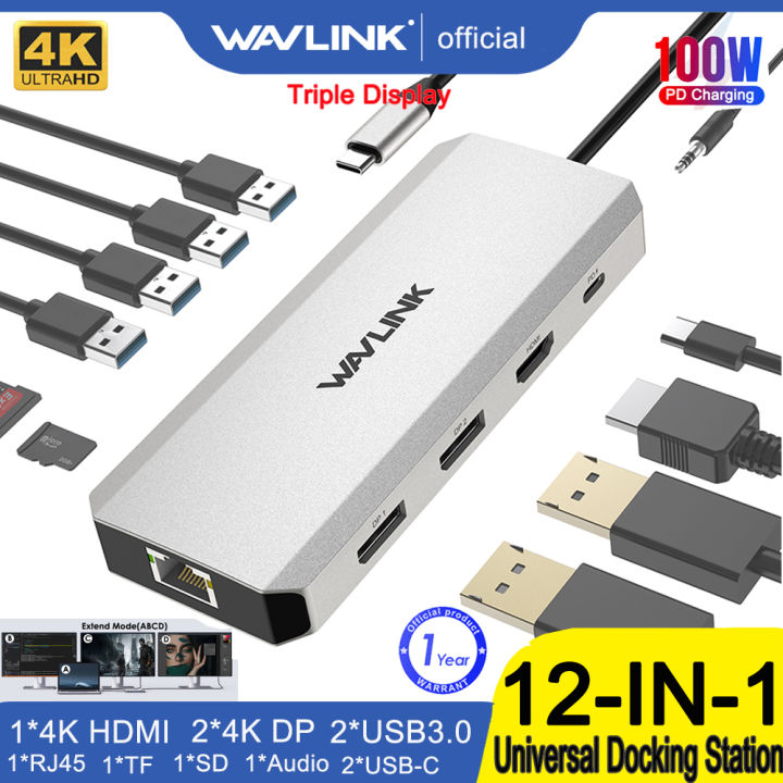 Wavlink 12 In 1 Triple Display Usb C Hub Universal 4k Hdmi Mst Usb C Docking Station With 4k
