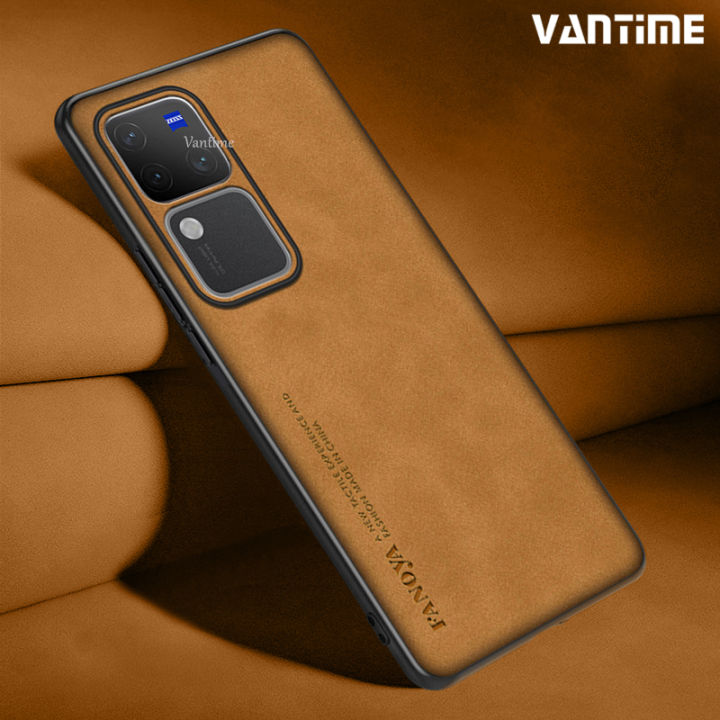 Vantime For Vivo V30 V30 Pro 5g Pu Leather Case Lens Cover Matte Slim