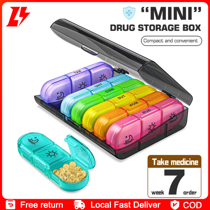 7 Day Pill Organizer 3 Times a Day 21 Compartments Moisture-Proof Pill ...