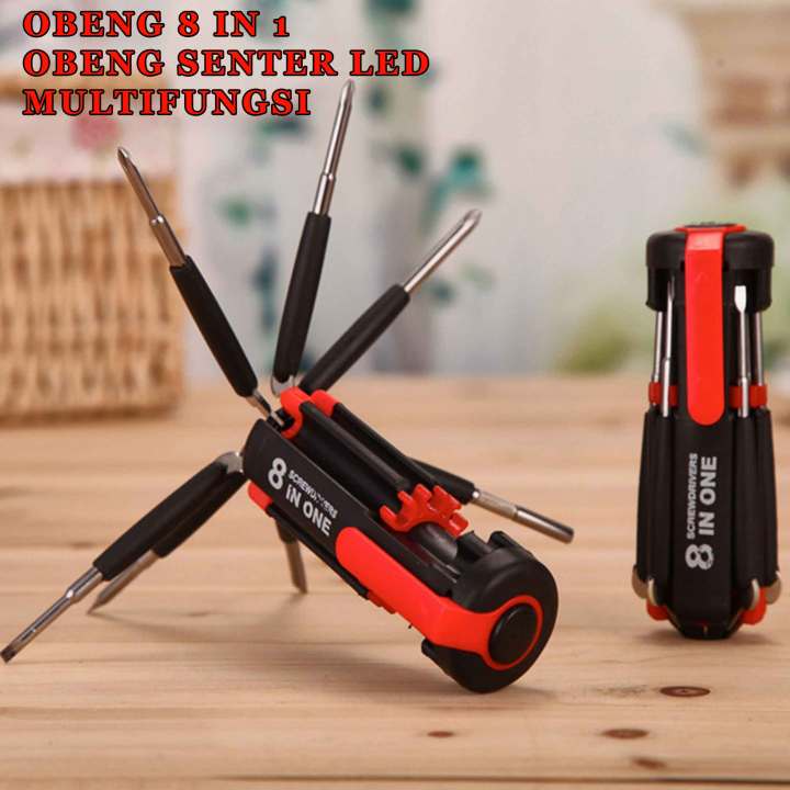 Obeng 8 in 1 / Obeng Senter LED / Obeng Set Plus Led / Multifungsi ...