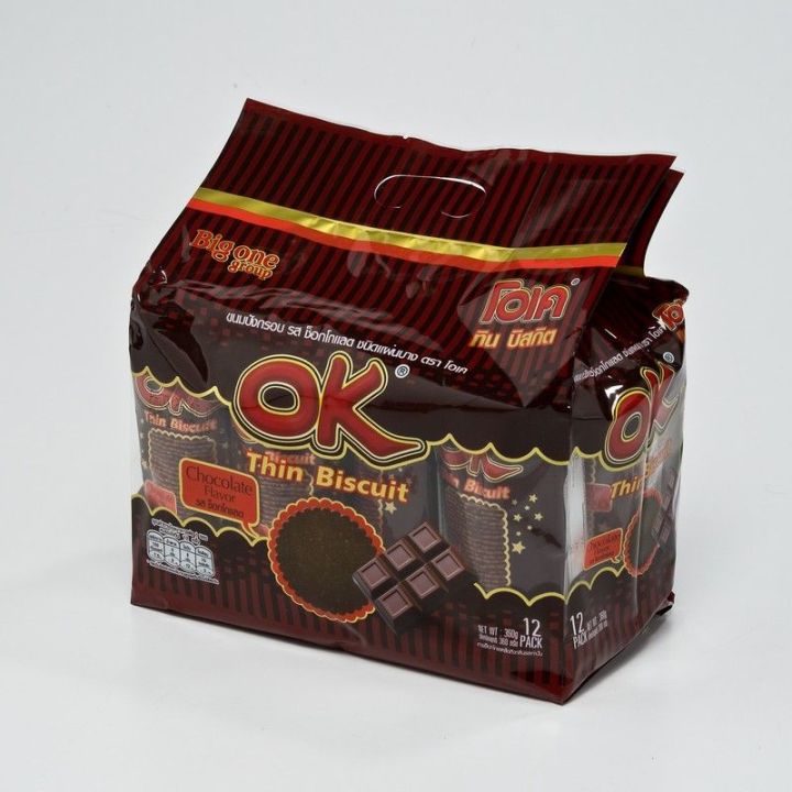 โปรคุ้ม ถูกดี โอเค ขนมปังกรอบแผ่นบาง รสช็อกโกแลต 30 กรัม แพ็ค 12 ซอง Ok ...
