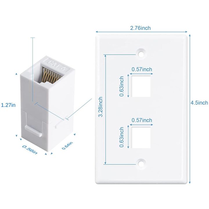 2 Port Ethernet Wall Plate, Cat6 Female to Female Wall Jack RJ45 Inline ...