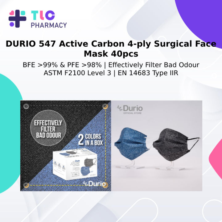 Durio / 547 Denim Active Carbon / 4-PLY Surgical Face Mask ...