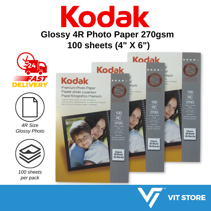 [Original] Kodak 4R Glossy Photo Paper 270gsm 100 Sheets per pack - For ...