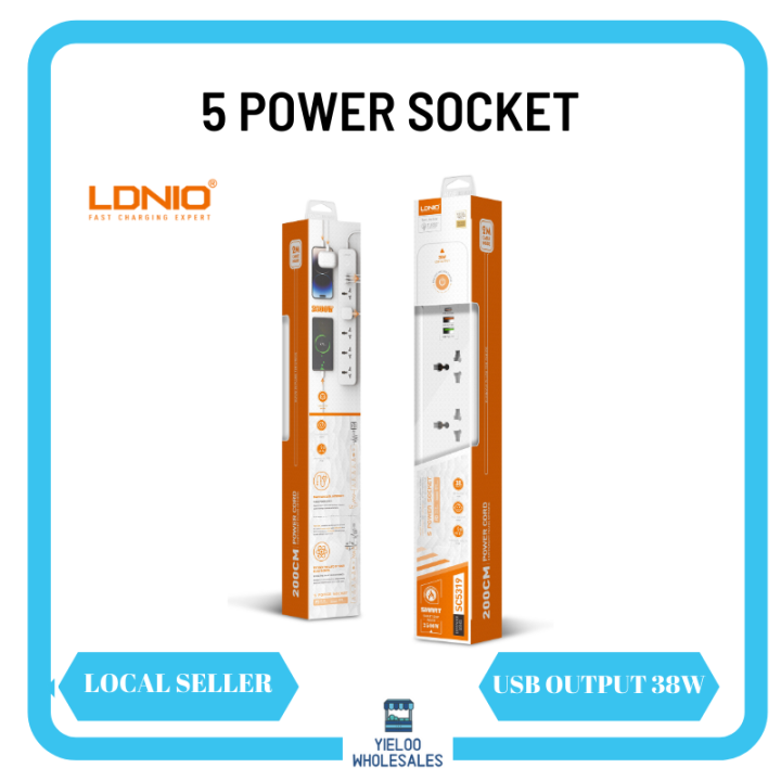 LDNIO SC5319 5 Power Socket + 3 USB Port Plug Extension 2M Wall ...