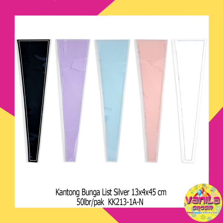 (50Lembar) Kantong Bunga List Silver, plastik bunga mawar, plastik ...