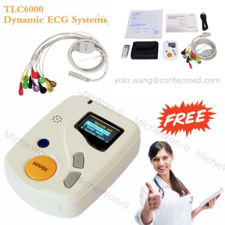 TLC6000 ECG Holter Monitor Dynamic 24hours 12 Lead Analyzer Recorder PC ...