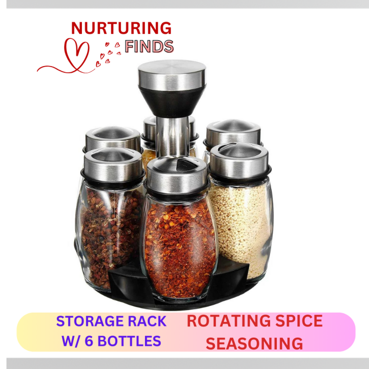 Nurturing Finds - Rotating Spice Seasoning Storage Rack with 6 Bottles ...