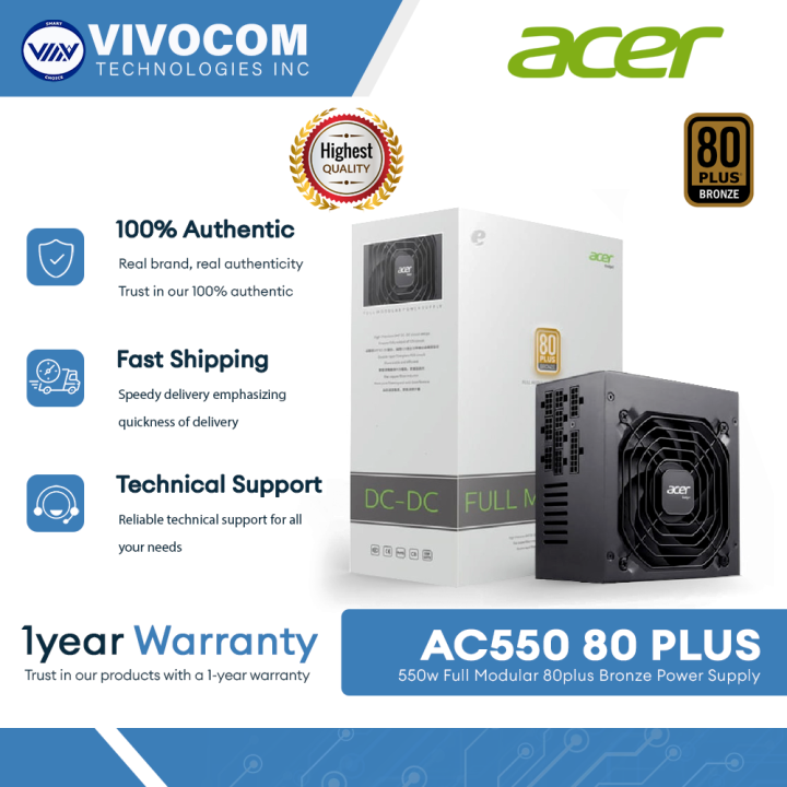 Acer AC550 Full Modular ATX 550w 80 Plus Bronze Certified Computer ...