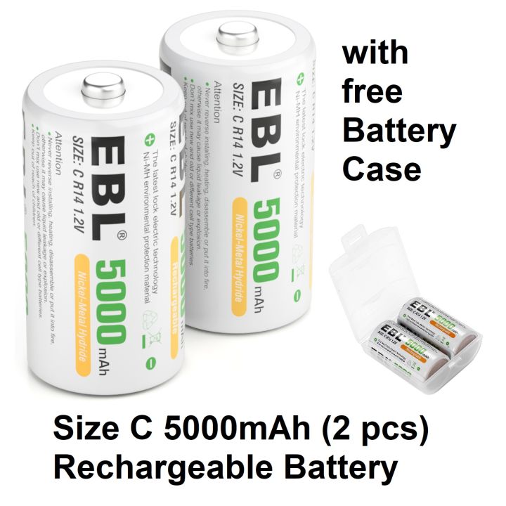EBL C Size C Cell (2 pcs) 5000mAh Rechargeable Batteries Ni-MH with ... EBL C Size C Cell (2 pcs) 5000mAh Rechargeable Batteries Ni-MH with ...