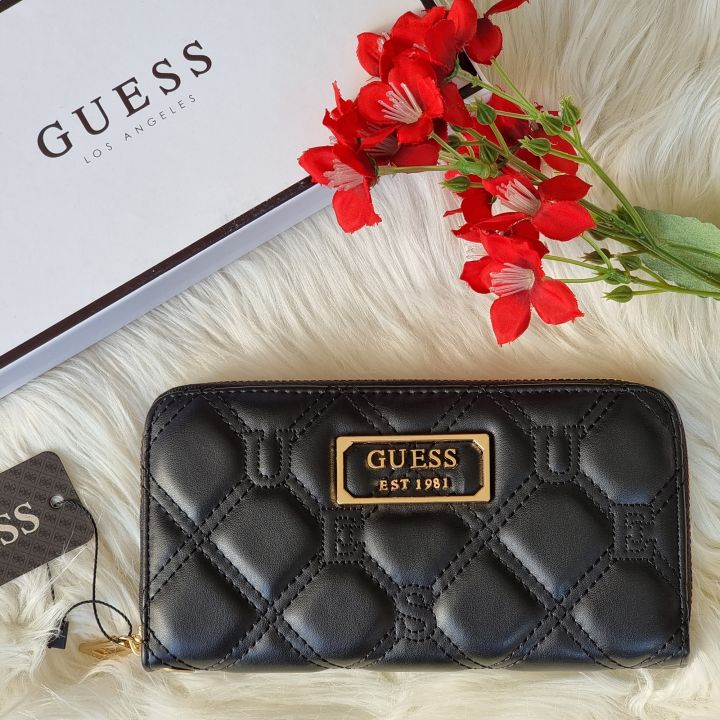 Original Guess Quilted With Metal Logo Zip-Around Women's Long Wallet ...