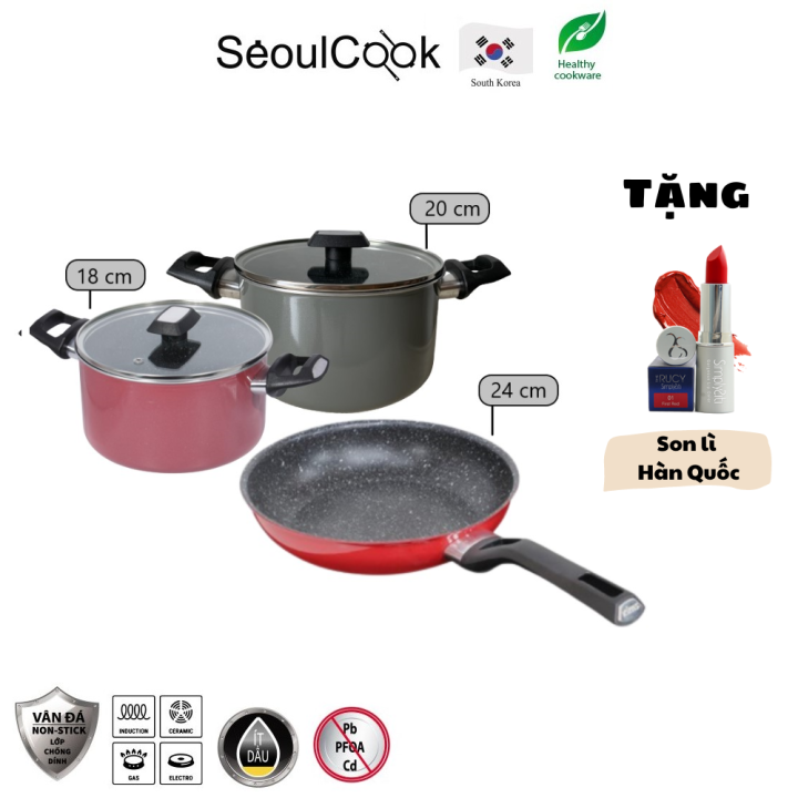 (Tặng son lì Hàn Quốc The Rucy giá 290K)- Bộ nồi chảo đáy từ ...