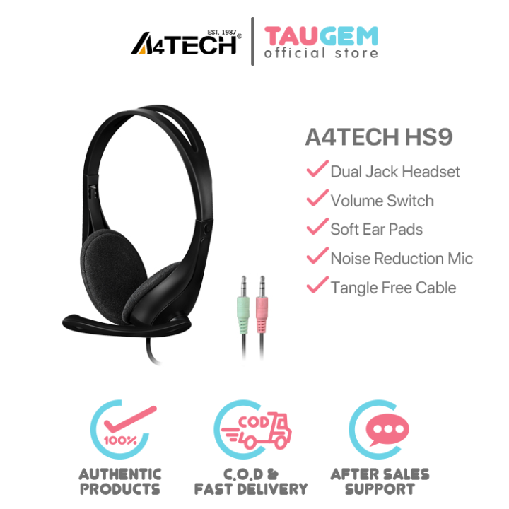 A4Tech HS-9 Dual Jack Headset with Noise Reduction & Rotating Mic ...