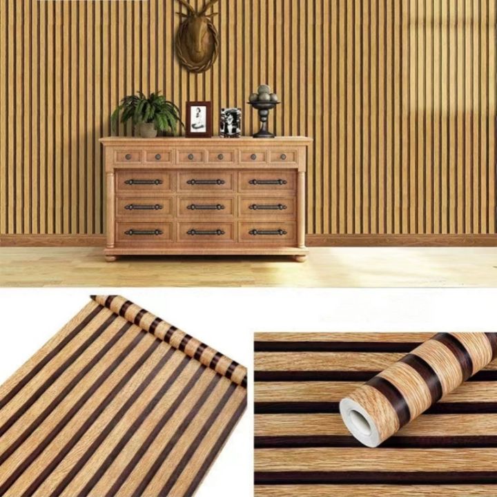BHW Wallpaper Wood Flute Design PVC Self adhesive Waterproof Wall Paper ...