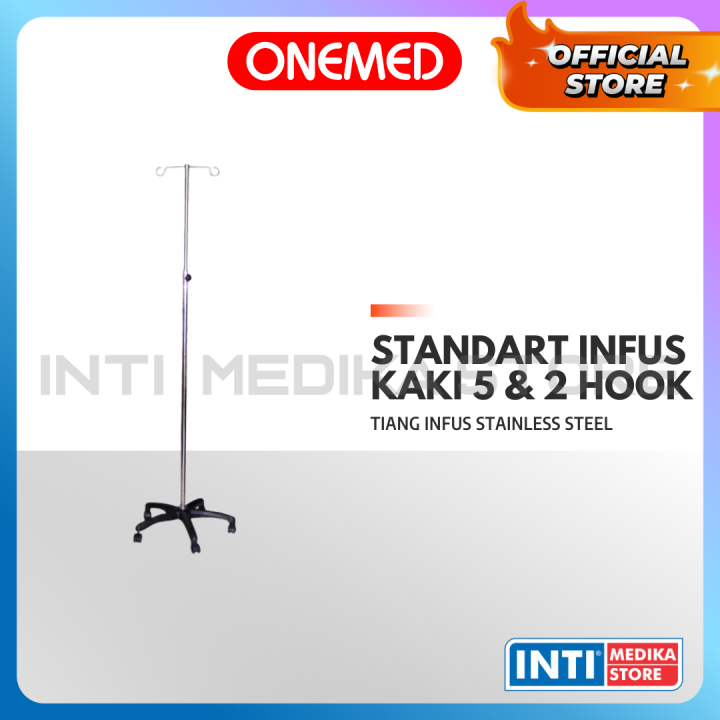 ONEMED - Tiang Infus Stainless Steel | Standar Kaki 5 & 2 Hook Indomed ...