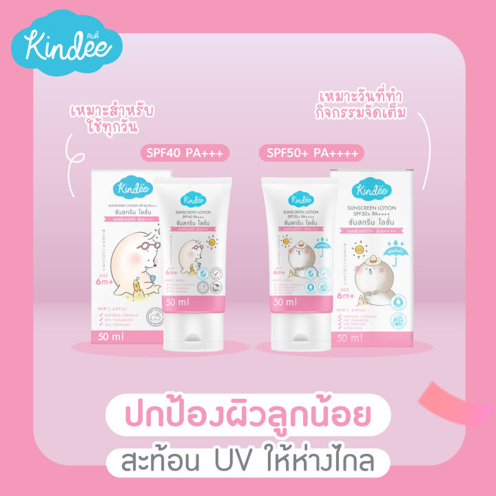 [6+ เดือน] Kindee คินดี้ ออร์แกนิค ซันสกรีน โลชั่น SPF40 PA+++ และ SPF50 PA++++ สำหรับเด็ก 6 ...