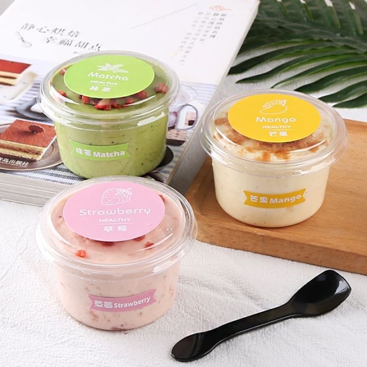 5oz Round Clear Dessert Plastic Container w/ Lid Mousse Mini Cake Ice ...