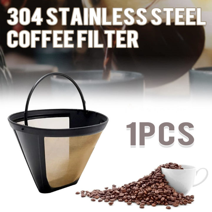 Reusable Gold Tone Permanent Cone Shape Coffee Filter Mesh Basket ...