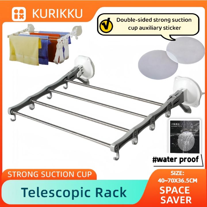 Telescopic Rack Suction Cups Cloth Hanger Rack with Hooks for Walls and ...