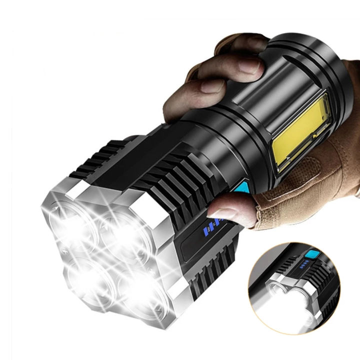 4 LED super bright flashlight USB rechargeable flashlight waterproof ...