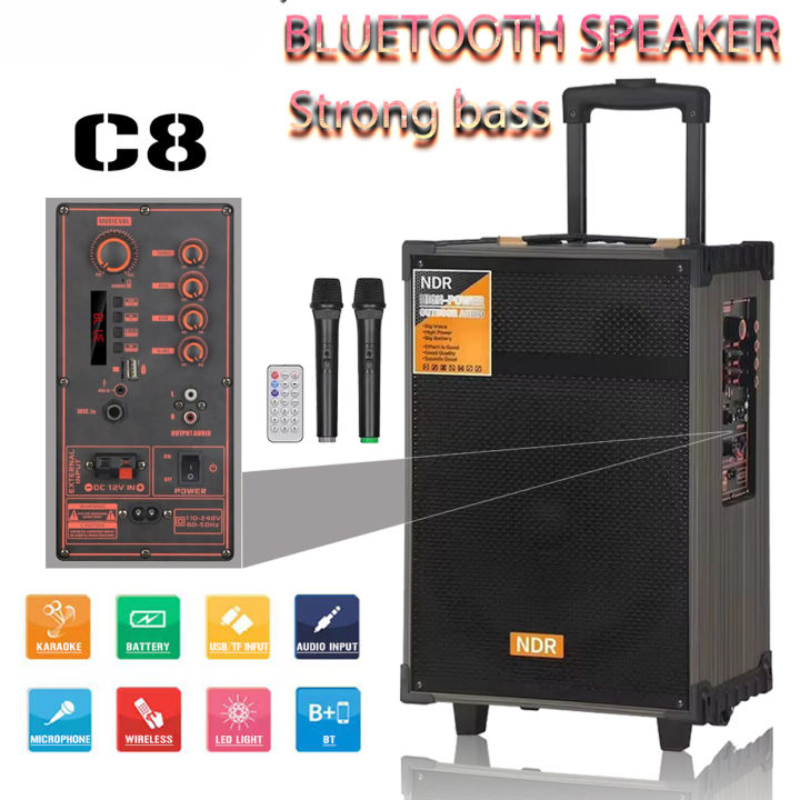6000W Bluetooth Speaker C8 C12 Wooden 4Pcs Bluetooth Portable Super Bass Speakers Trolly ...