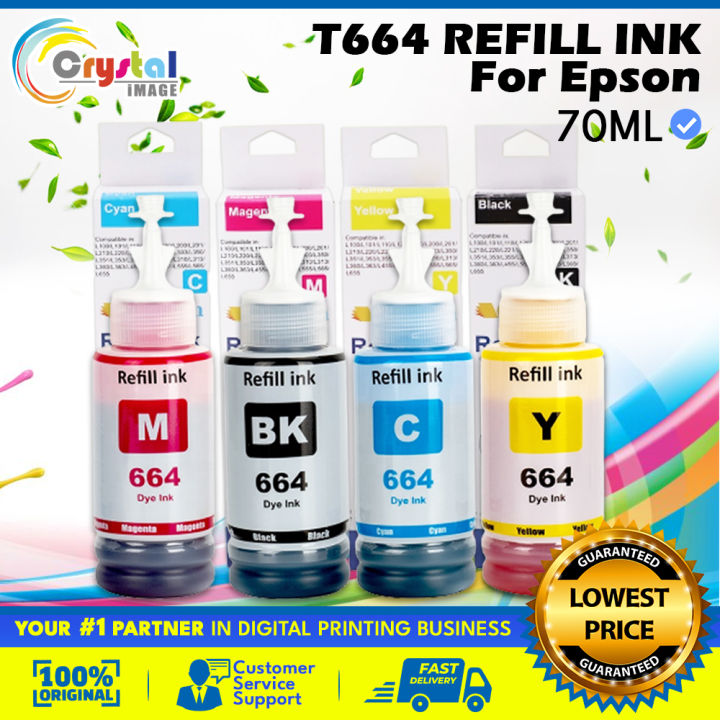 Officom T664 Refill Ink 70ML C/M/Y/K Epson Printer Ink L Series L130 ...