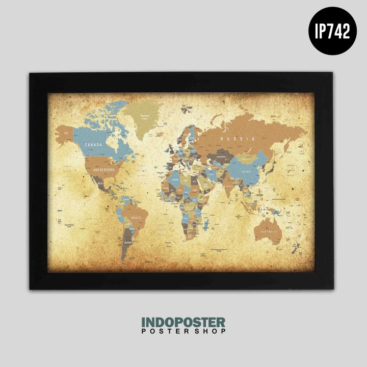POSTER HIASAN DINDING WORLD MAP PETA DUNIA RETRO VINTAGE 12RP 45X30CM ...