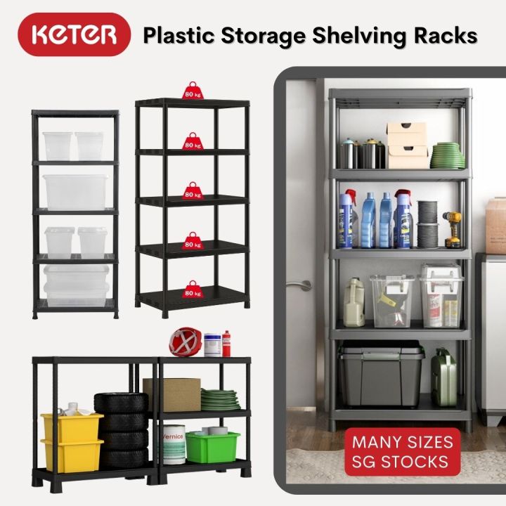 Keter Plastic Open Shelf 5 Tier | Kitchen Storeroom Garage Patio ...