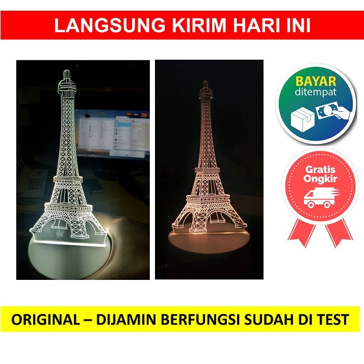 LAMPU ACRYLIC PARIS MENARA EIFELL HIAS LED 3D 3 DIMENSI LAMPU TIDUR ...