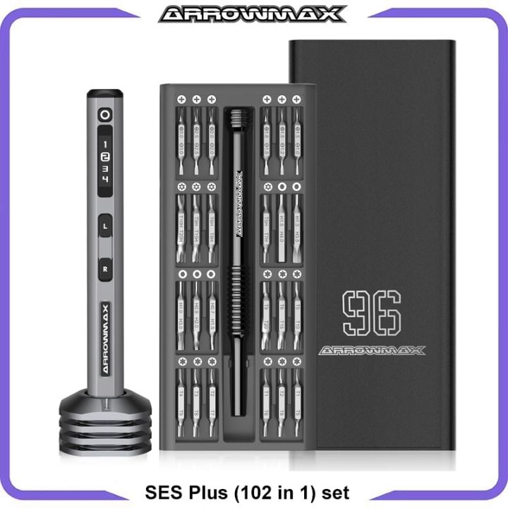 ARROWMAX Precision Electric Screwdriver Set (SES Plus) with 4 Gears Torque OLED Display ...