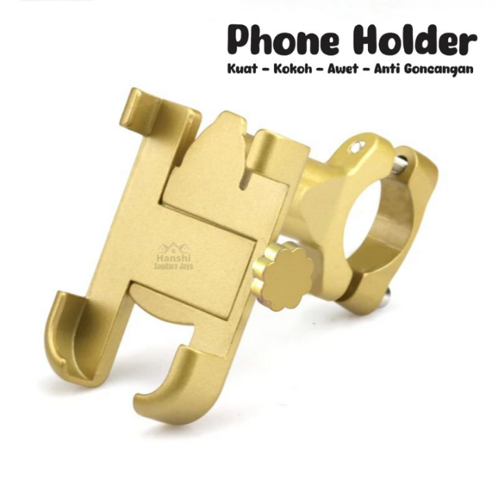 [Hanshi] Holder hp motor full besi / holder hp motor Stang Spion Emas ...