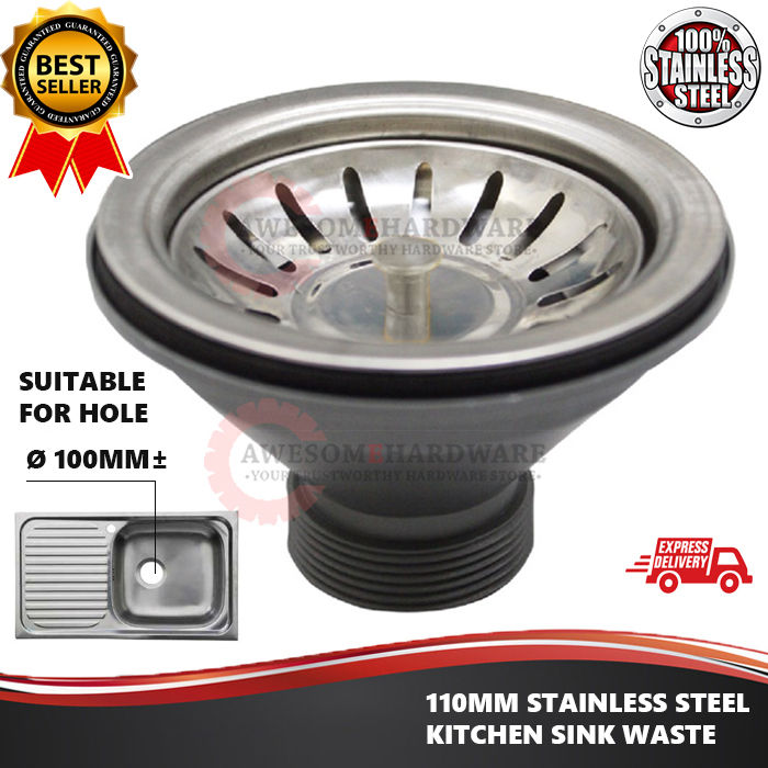 (ANTI RUST) FALLA 40MM 1-1/2" 110MM STAINLESS STEEL KITCHEN SINK BIG ...