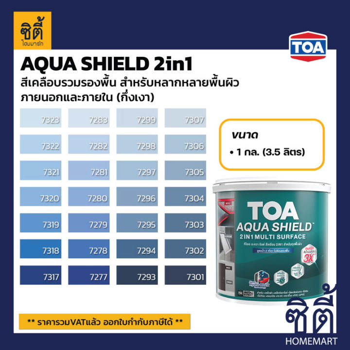 TOA Paint AQUA SHIELD 2IN1 กึ่งเงา สูตรน้ำ ภายนอก (1กล.)( เฉดสี น้ำเงิน ...