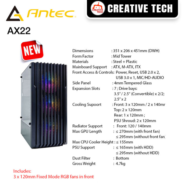 Antec AX22 ELITE RGB ATX Mid-Tower Gaming Casing | Lazada PH