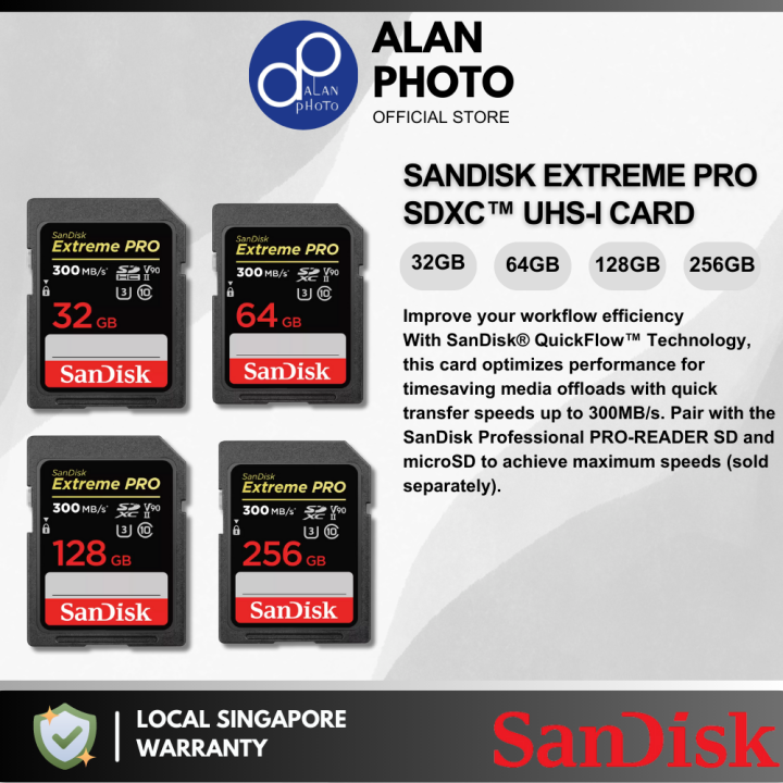 SanDisk Extreme PRO SD [32GB/64GB/128GB/256GB] 300MB/s Class 10 U3 4K Ultra HD SDXC UHS-II SD ...