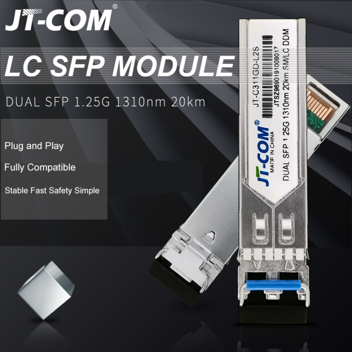 JT-COM SFP Module 1.25G LC Mini Gbic Single Mode duplex Compatible with Cisco/Mikrotik Switch ...